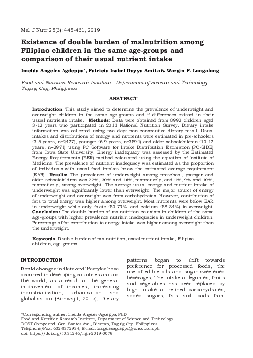 (PDF) Existence of double burden of malnutrition among Filipino ...