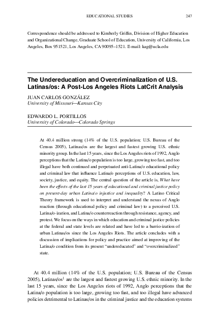 (PDF) The Undereducation and Overcriminalization of U.S. Latinas/os: A ...
