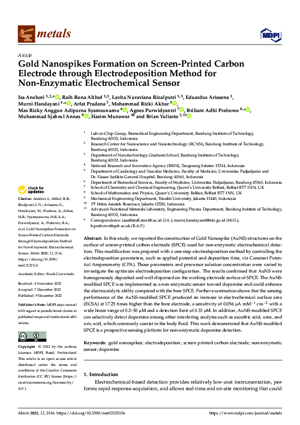 (PDF) Gold Nanospikes Formation on Screen-Printed Carbon Electrode through Electrodeposition ...