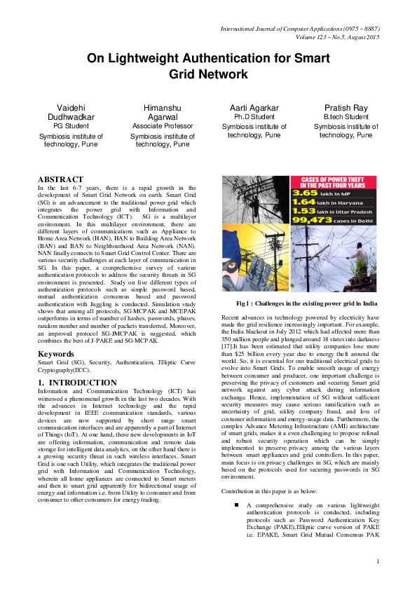 (PDF) On Lightweight Authentication for Smart Grid Network