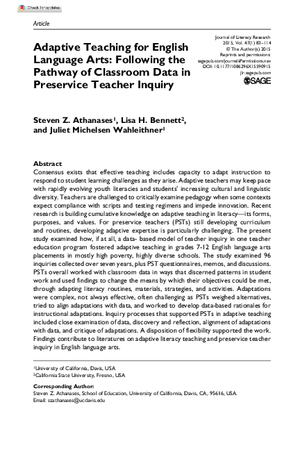 (PDF) Adaptive Teaching for English Language Arts