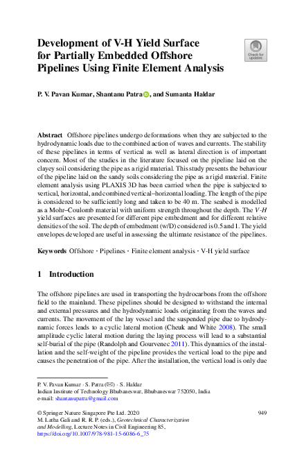 (PDF) Development of V-H Yield Surface for Partially Embedded Offshore Pipelines Using Finite ...