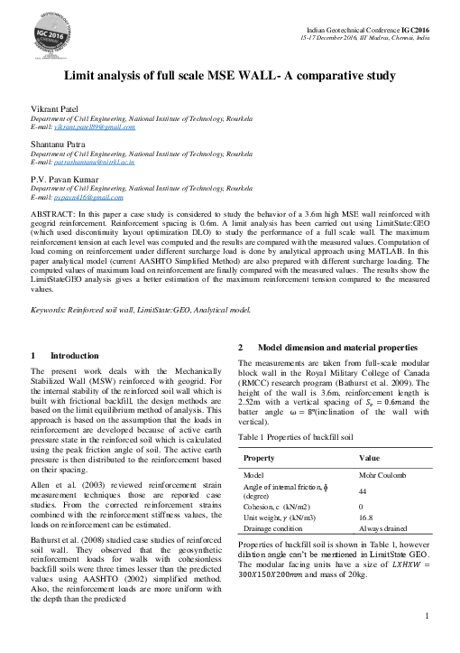 (PDF) Limit Analysis of Full-Scale MSE Wall—A Comparative Study