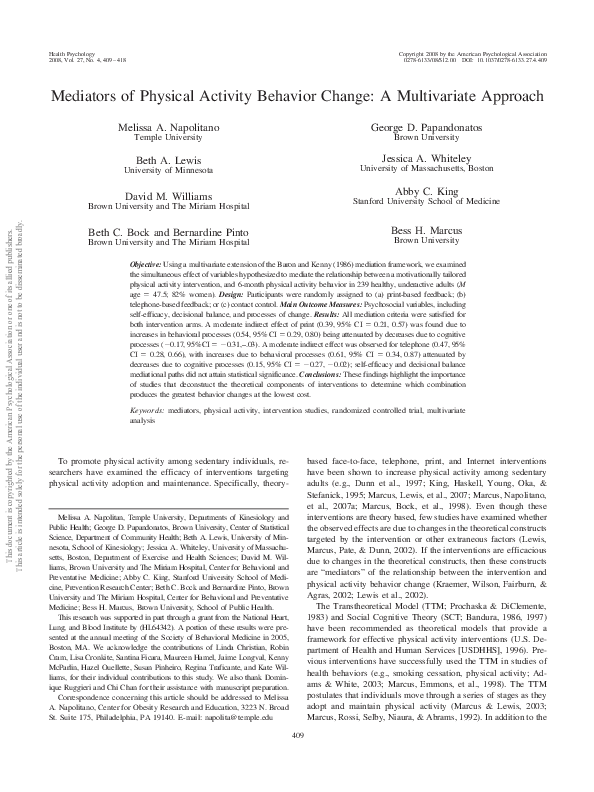 (PDF) Mediators of physical activity behavior change among women with ...