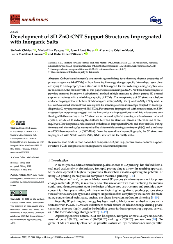 (PDF) Development of 3D ZnO-CNT Support Structures Impregnated with ...