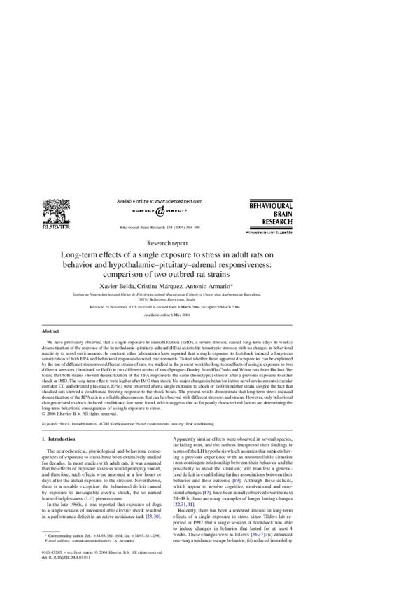 (PDF) Long-term effects of a single exposure to stress in adult rats on ...