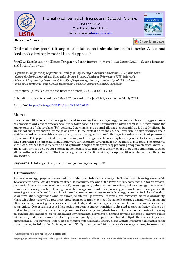 (PDF) Optimal solar panel tilt angle calculation and simulation in ...