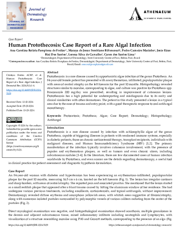 (PDF) Human Protothecosis: Case Report of a Rare Algal Infection