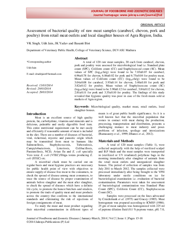 (PDF) Assessment of bacterial quality of raw meat samples (carabeef ...