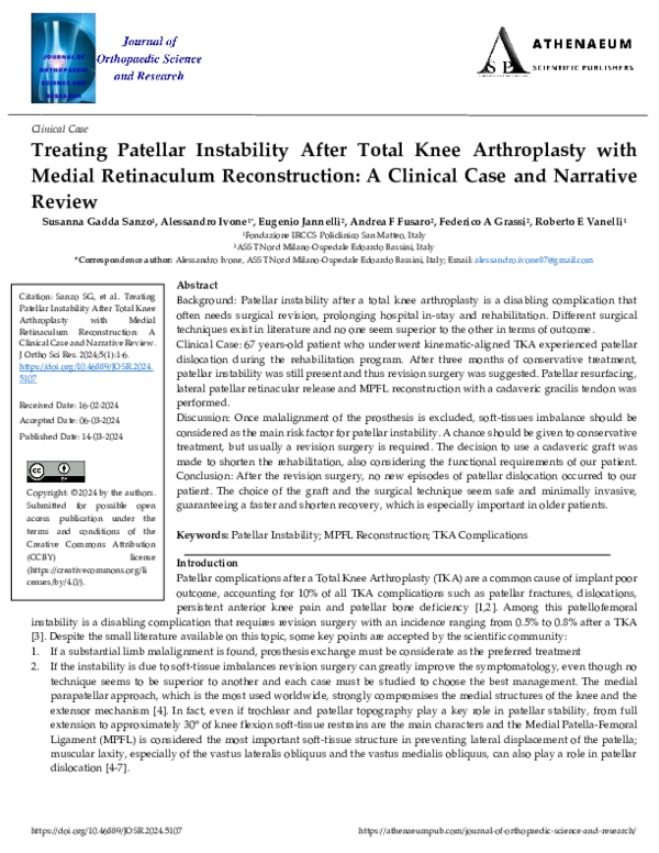 (PDF) Medial Retinaculum Reconstruction for Patellar Instability Post-TKA