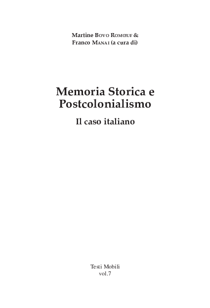 (PDF) Introduzione Memoria Storica e Postcolonialismo | Franco C A ...