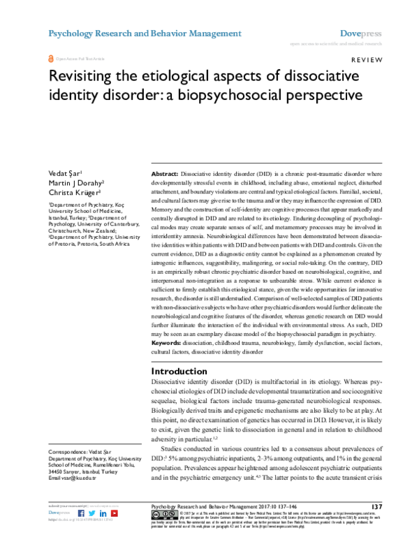(PDF) Revisiting the etiological aspects of dissociative identity ...