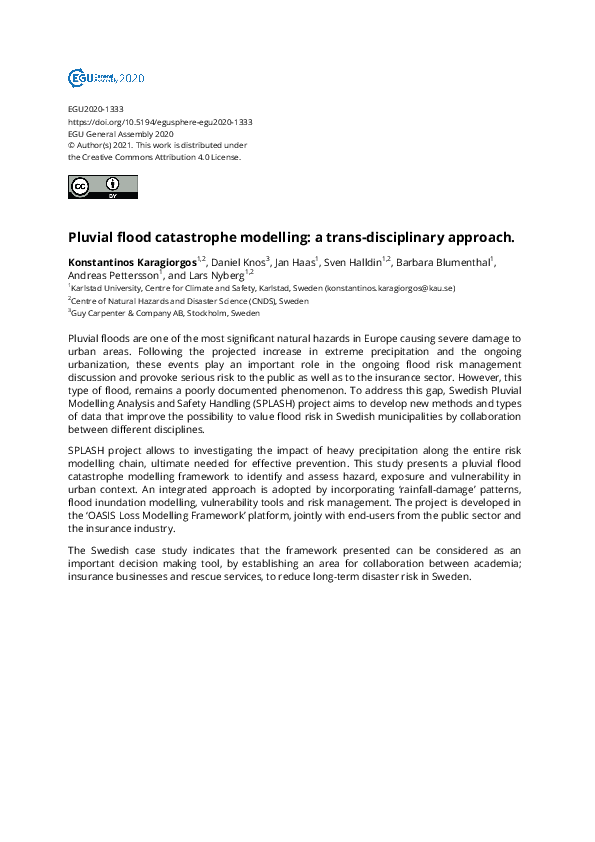 (PDF) Pluvial flood catastrophe modelling: a trans-disciplinary approach
