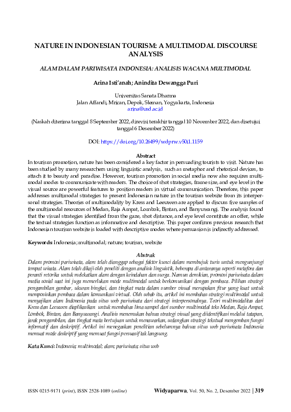 (PDF) Nature in Indonesian Tourism: A Multimodal Discourse Analysis