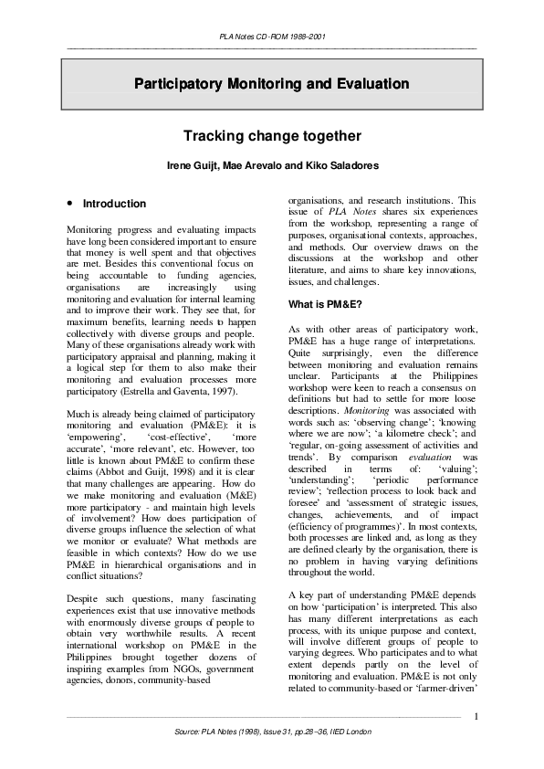 (PDF) Participatory Monitoring and Evaluation