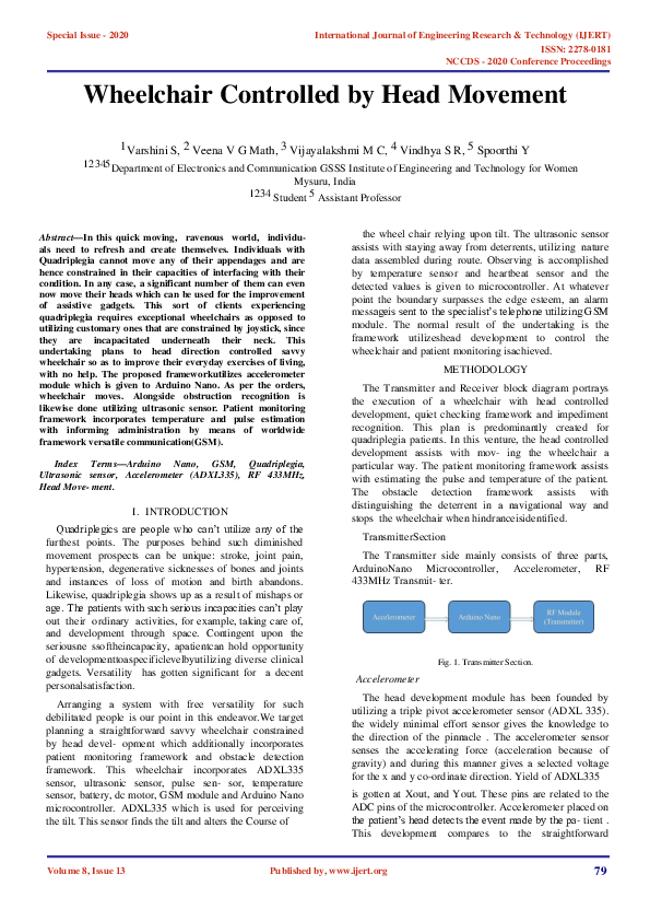 (PDF) Wheelchair Controlled by Head Movement