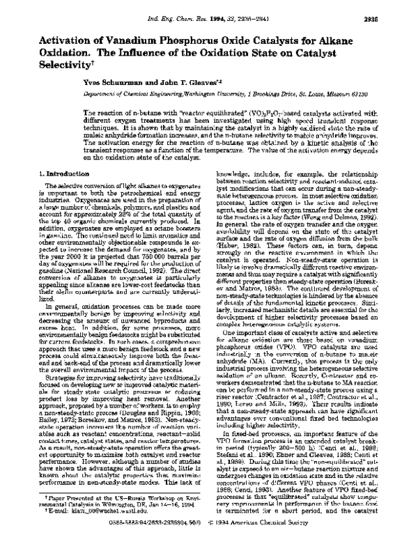 (PDF) Activation of Vanadium Phosphorus Oxide Catalysts for Alkane ...