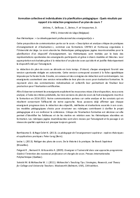 (PDF) Formation collective et individualisée à la planification ...