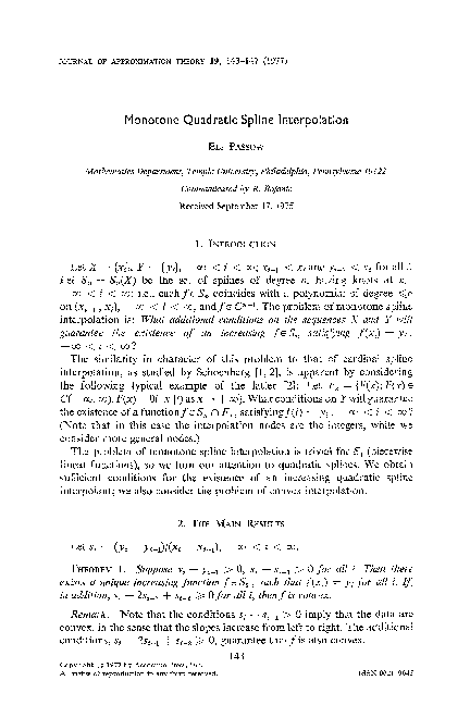 (PDF) Monotone quadratic spline interpolation