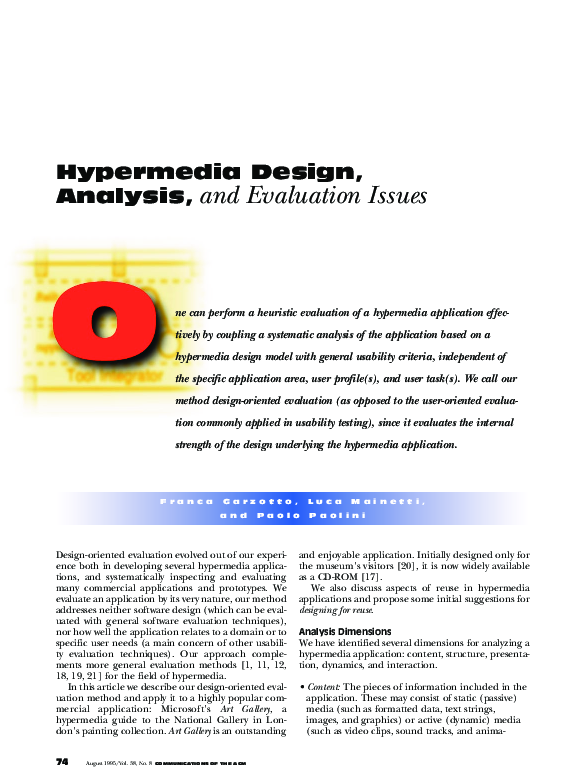 (PDF) Hypermedia design, analysis, and evaluation issues