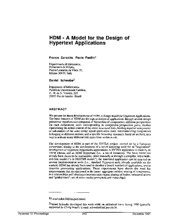 (PDF) HDM---a model for the design of hypertext applications