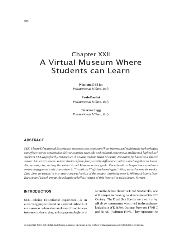(PDF) A Virtual Museum Where Students Can Learn