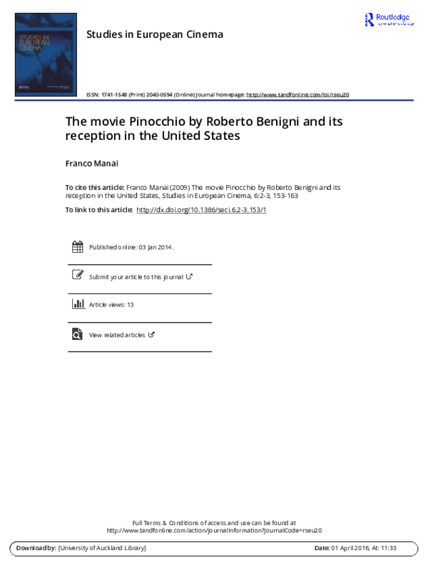(PDF) The movie Pinocchio by Roberto Benigni and its reception in the ...