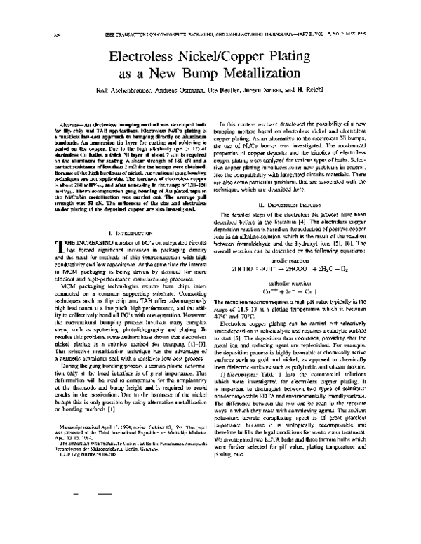 (PDF) Electroless nickel/copper plating as a new bump metallization
