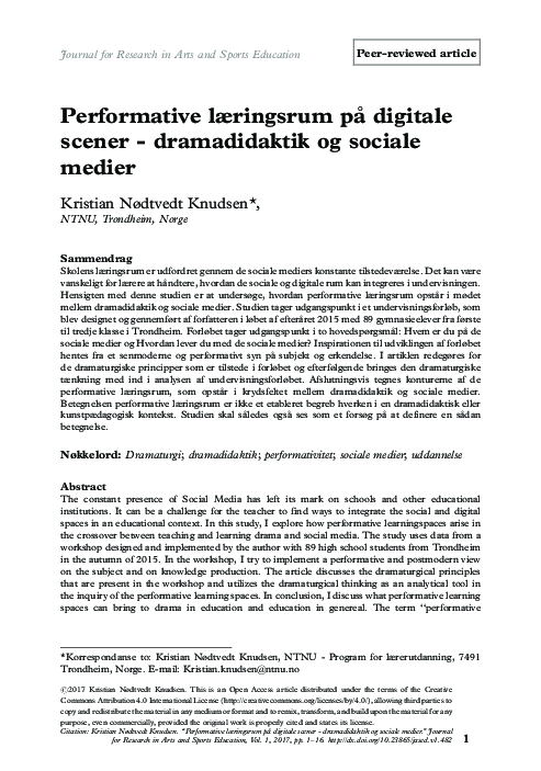 (PDF) Performative læringsrum på digitale scener - dramadidaktik og sociale medier