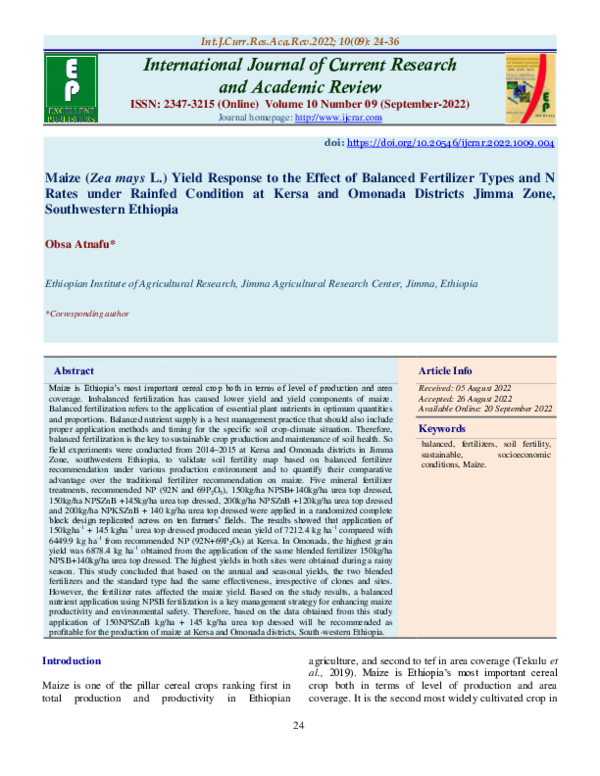 (PDF) Maize (Zea mays L.) Yield Response to the Effect of Balanced ...