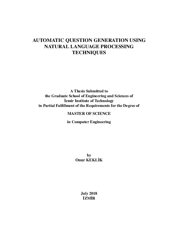 (PDF) Automatic question generation using natural language processing techniques