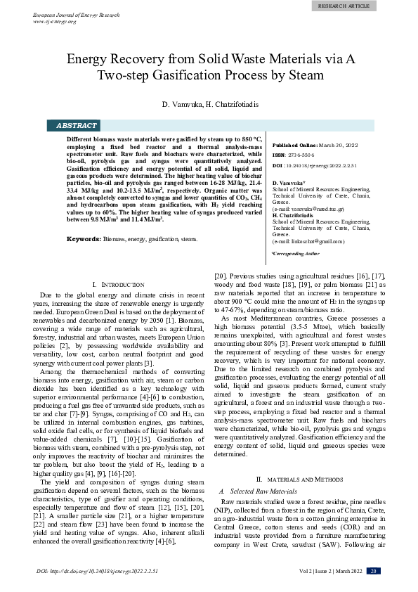 (PDF) Energy Recovery from Solid Waste Materials via a Two-step ...