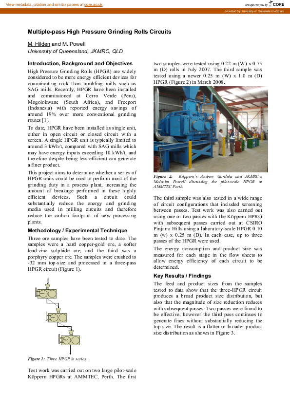 (PDF) Multiple-pass high pressure grinding rolls circuits