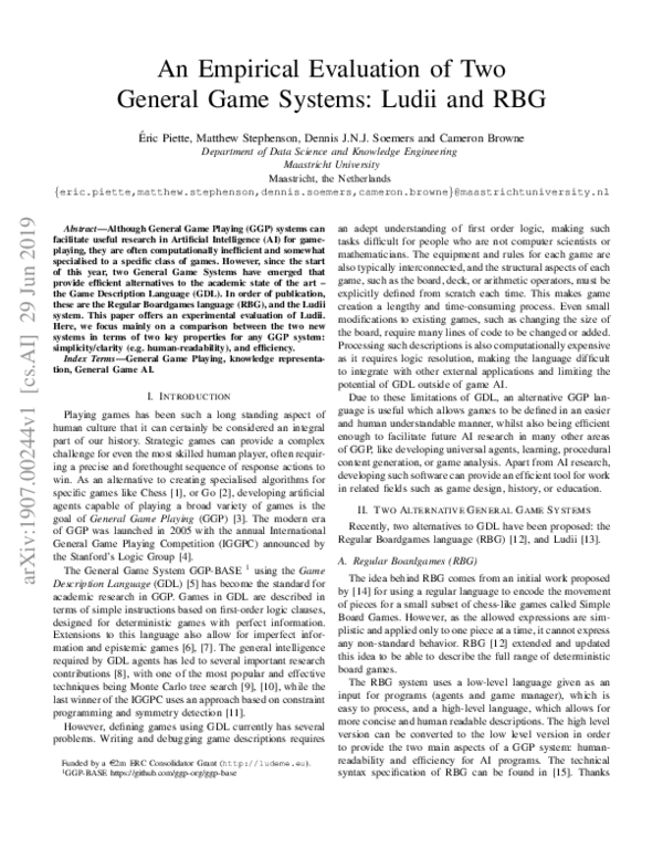 (PDF) An Empirical Evaluation of Two General Game Systems: Ludii and RBG