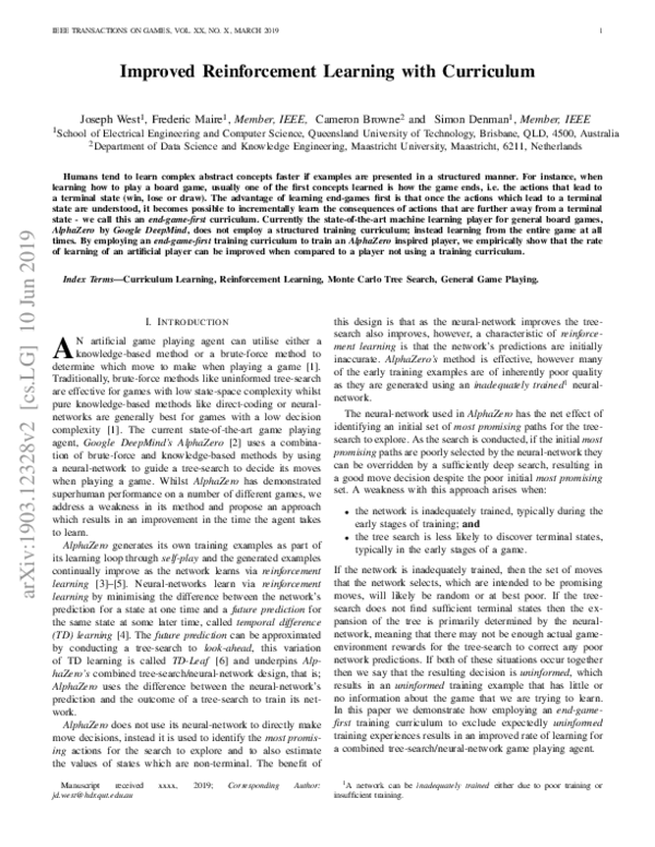 (PDF) Improved Reinforcement Learning with Curriculum