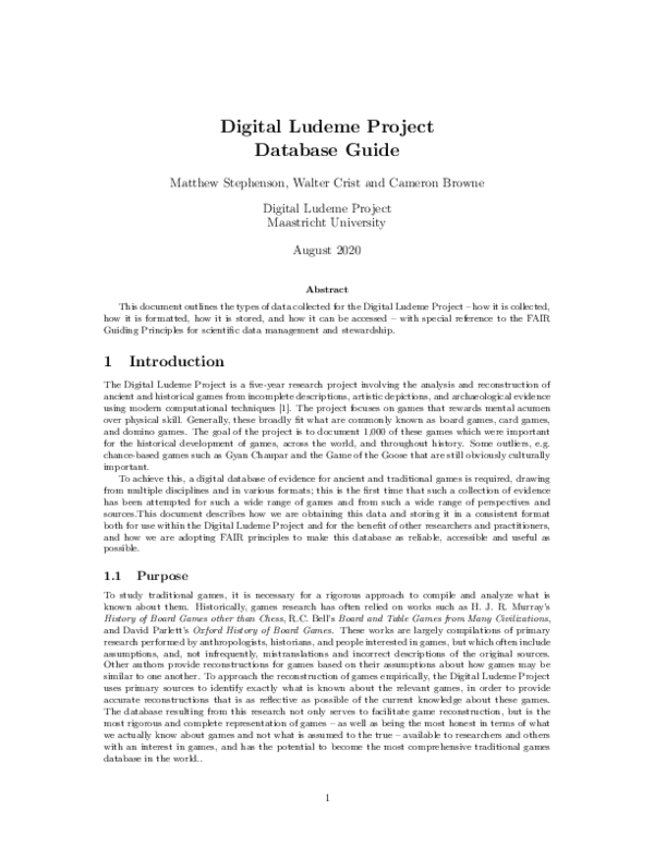 (PDF) Digital Ludeme Project Database Guide