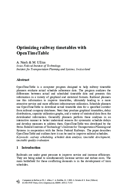(PDF) Optimizing railway timetables with OpenTimeTable