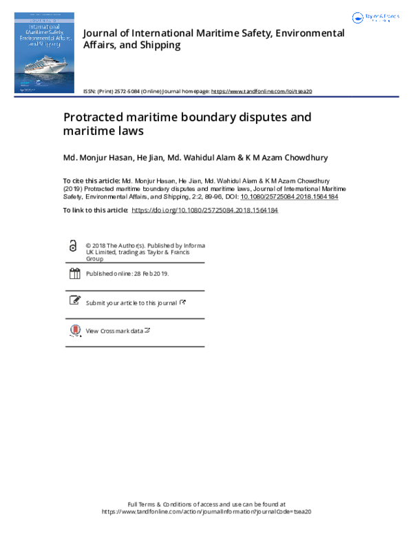 (PDF) Protracted maritime boundary disputes and maritime laws | Md ...