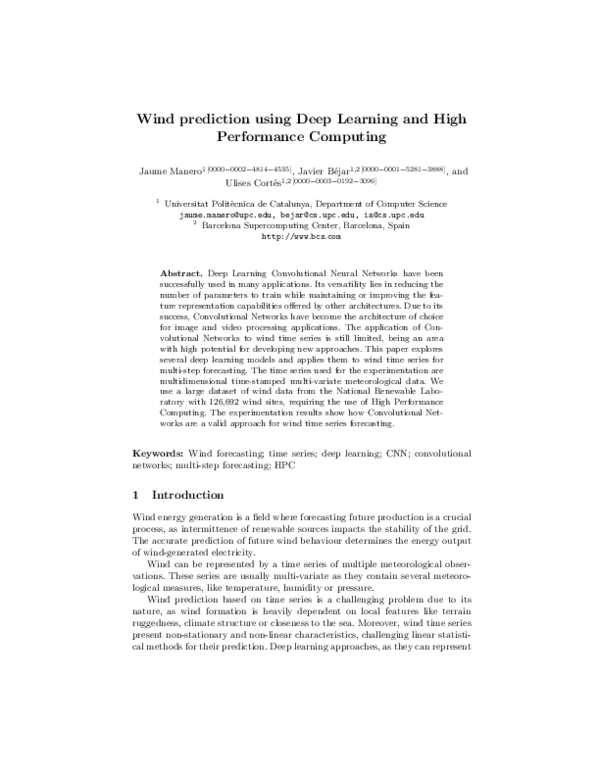 (PDF) Wind Prediction Using Deep Learning and High Performance Computing