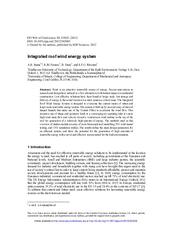 (PDF) Integrated roof wind energy system