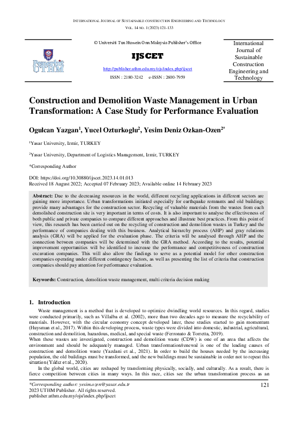 (PDF) Construction and Demolition Waste Management in Urban ...