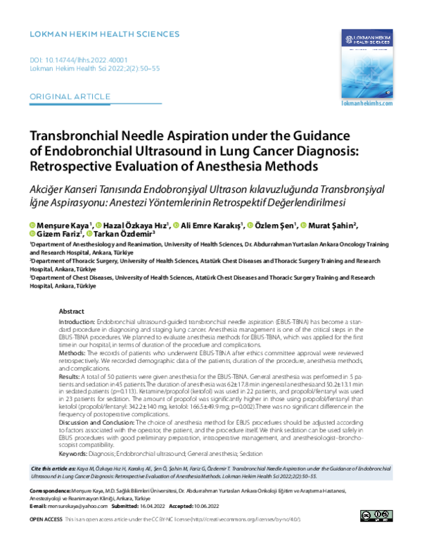 (PDF) Transbronchial Needle Aspiration under the guidance of ...