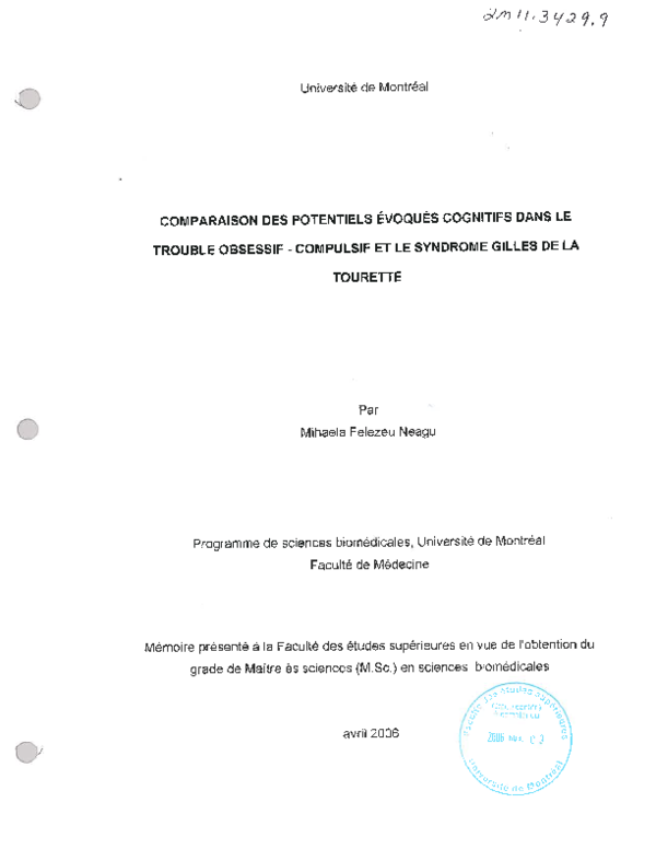 (PDF) Comparaison des potentiels évoqués cognitifs dans le trouble ...