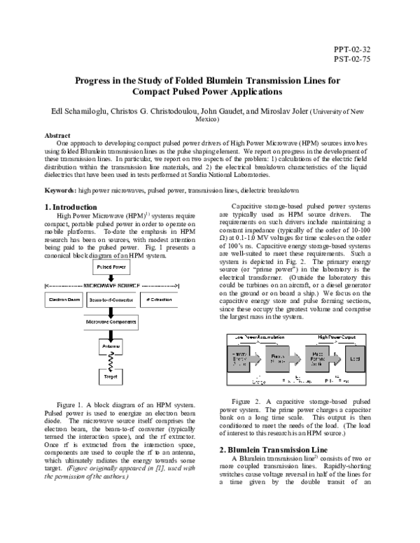 (PDF) Progress in the Study of Folded Blumlein Transmission Lines for ...