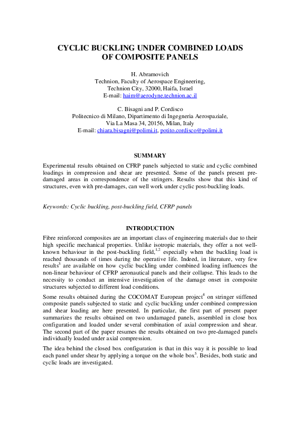 (PDF) Cyclic Buckling Under Combined Loads of Composite Panels