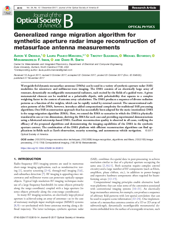 (PDF) Generalized range migration algorithm for synthetic aperture radar image reconstruction of ...