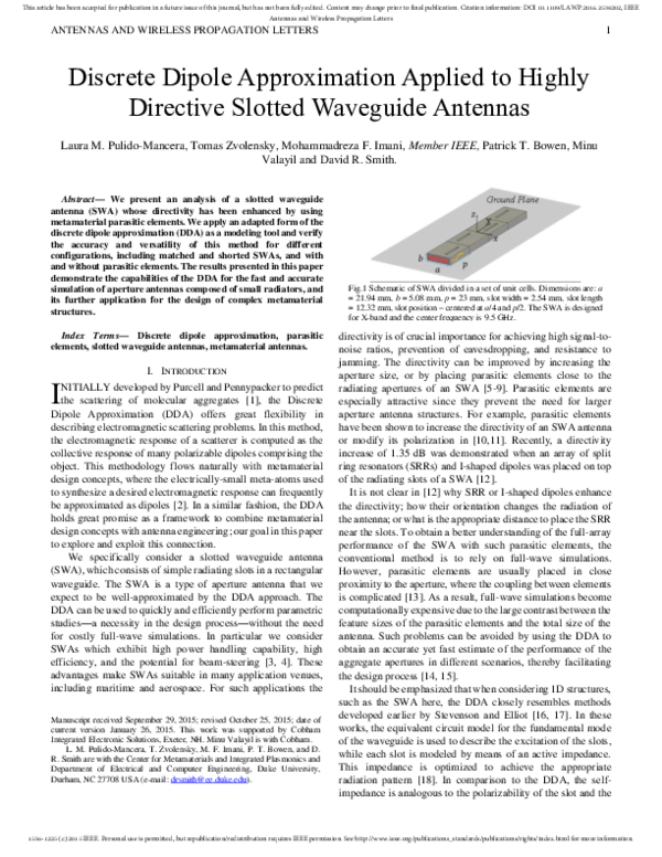 (PDF) Discrete Dipole Approximation Applied to Highly Directive Slotted Waveguide Antennas