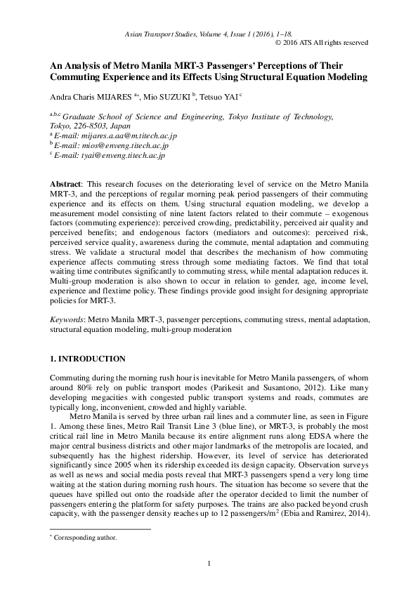 (PDF) An Analysis of Metro Manila MRT-3 Passengers' Perceptions of ...