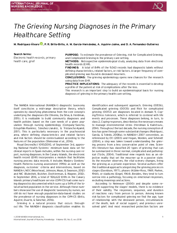 (PDF) The Grieving Nursing Diagnoses in the Primary Healthcare Setting