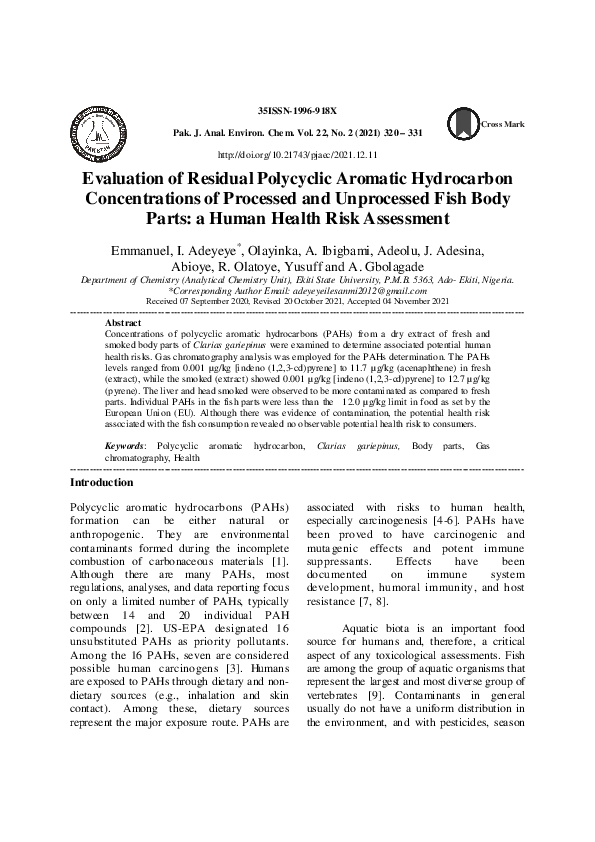 (PDF) Evaluation of Residual Polycyclic Aromatic Hydrocarbon Concentrations of Processed and ...